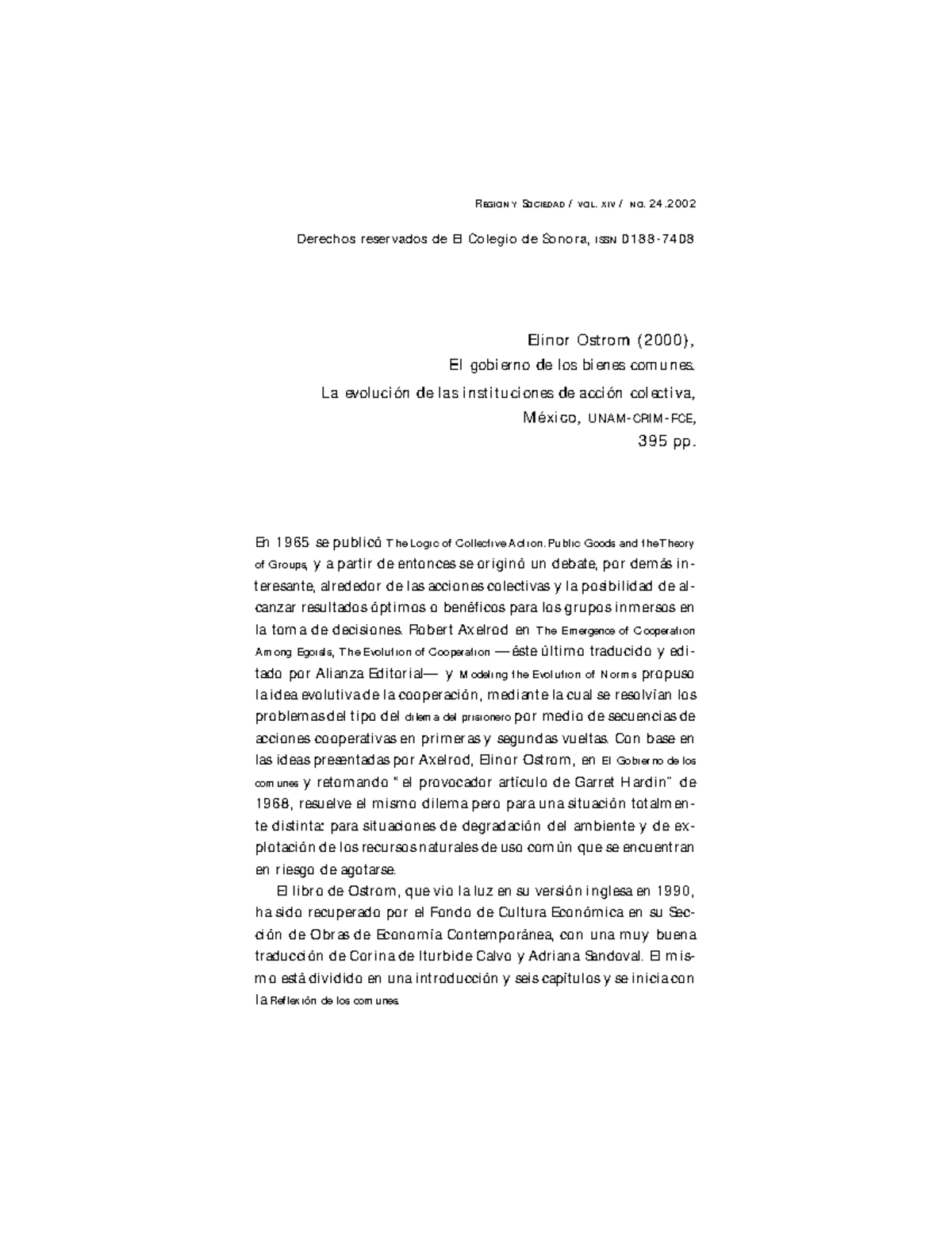 V14N24A10 - Análisis de Elinor Ostrom sobre Bienes Comunes y Acción ...