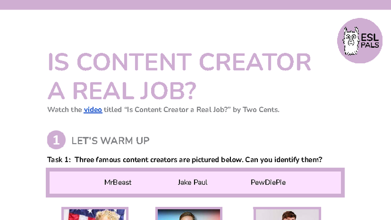IS CONTENT CREATOR A REAL JOB? ESL Pals General English Insights - Studocu