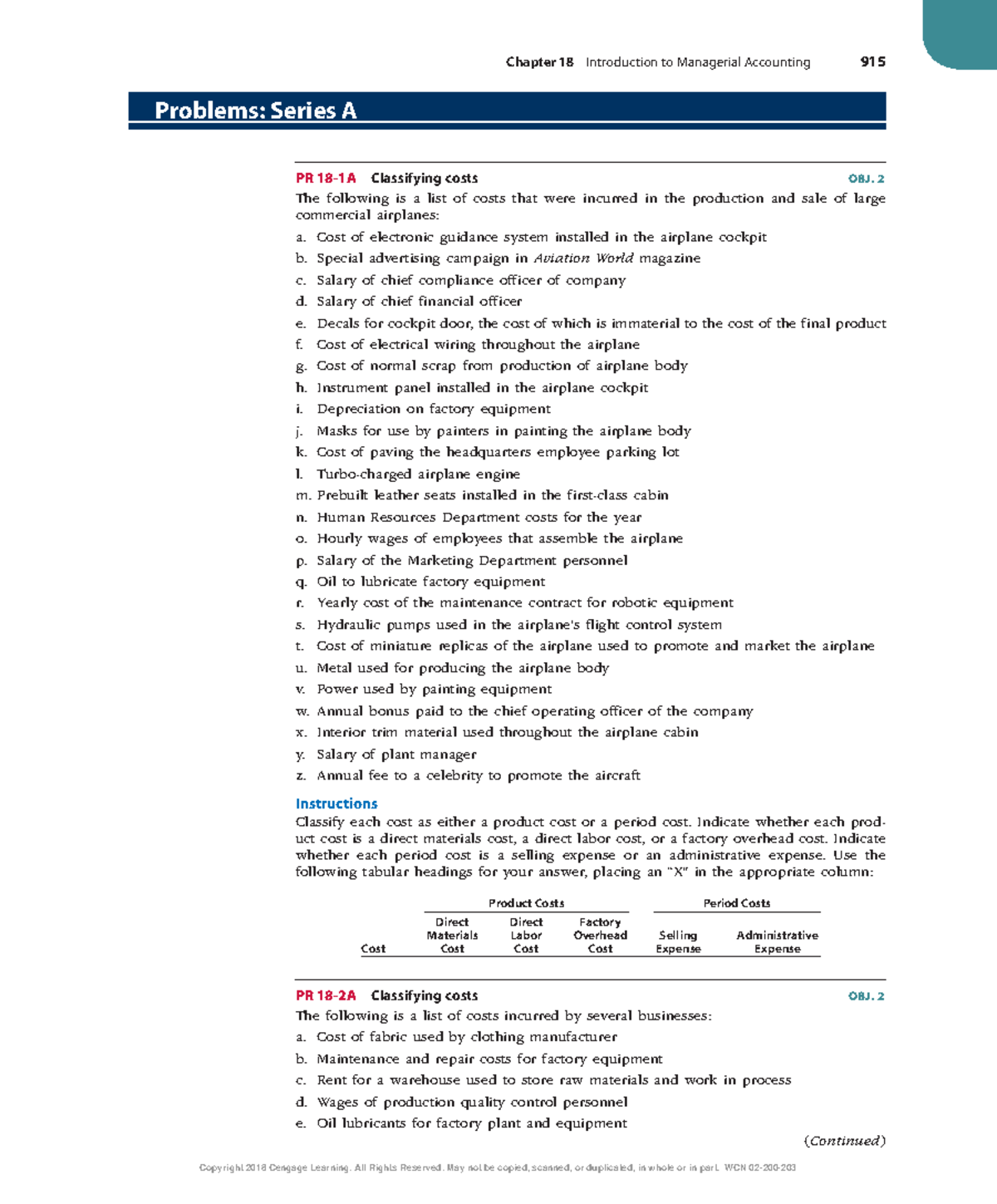 Zlib - n/a - Chapter 18 Introduction to Managerial Accounting 915 Problems: Series A PR 18-1A ...