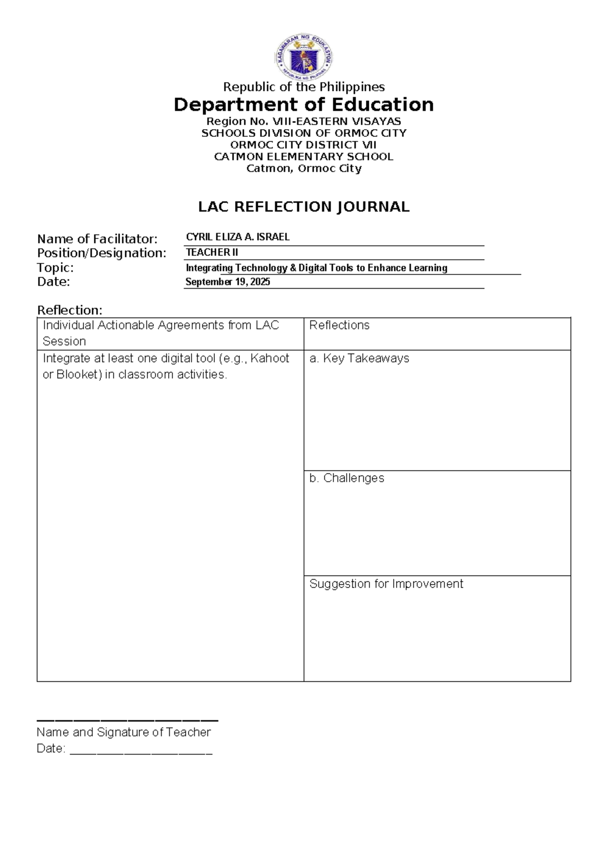 LAC-Reflection-Journal - Republic of the Philippines Department of ...