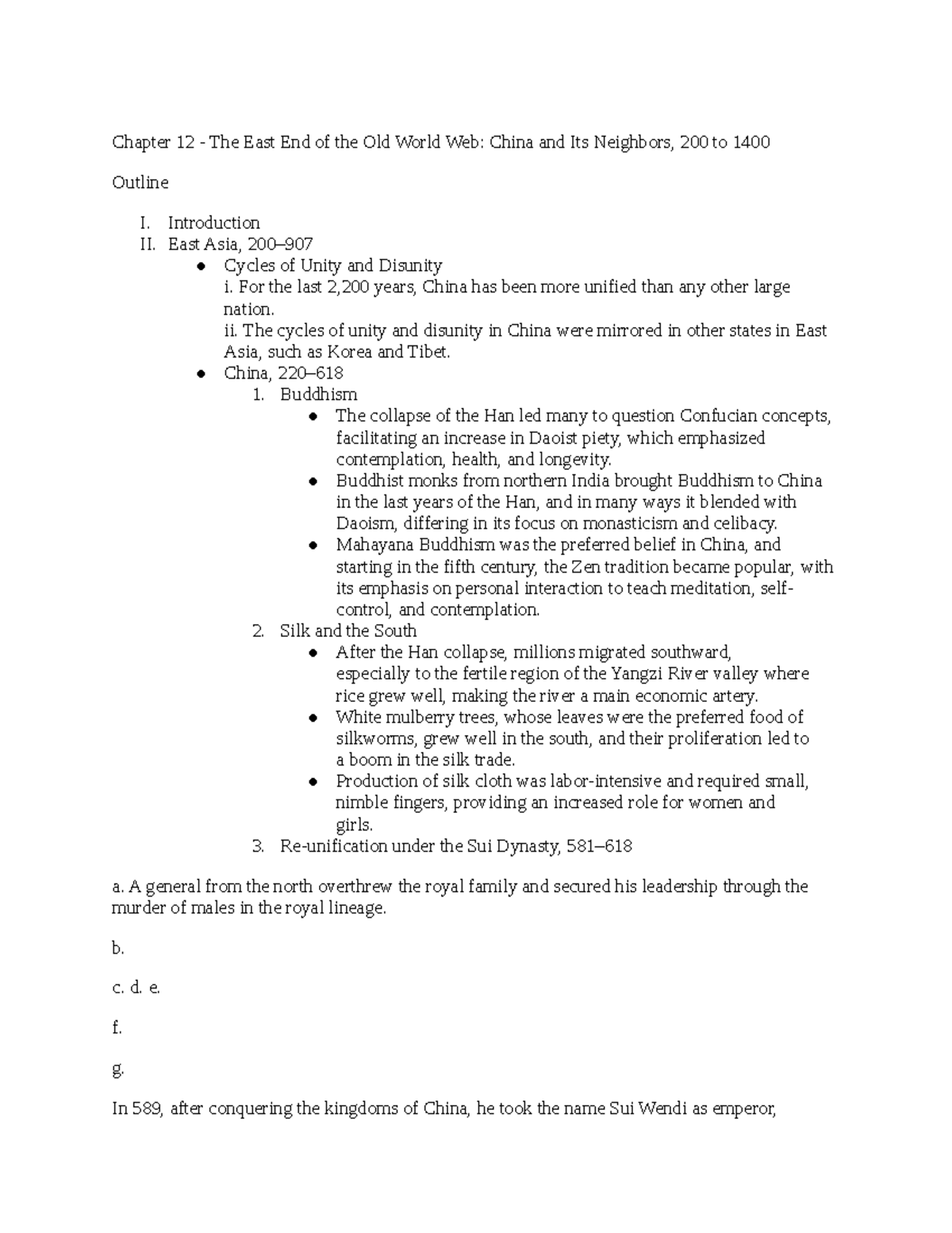 Chapter 12 Outline World History - Chapter 12 - The East End of the Old ...