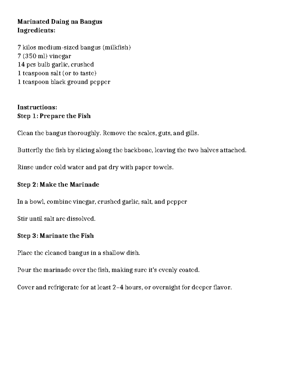 Marinated Daing na Bangus Recipe: Ingredients & Instructions - Studocu