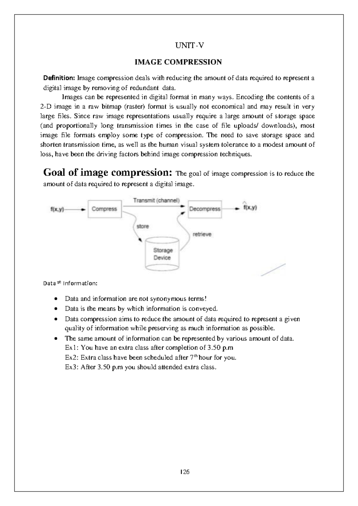 DIP - Image Compression Techniques and Data Reduction Notes - Studocu