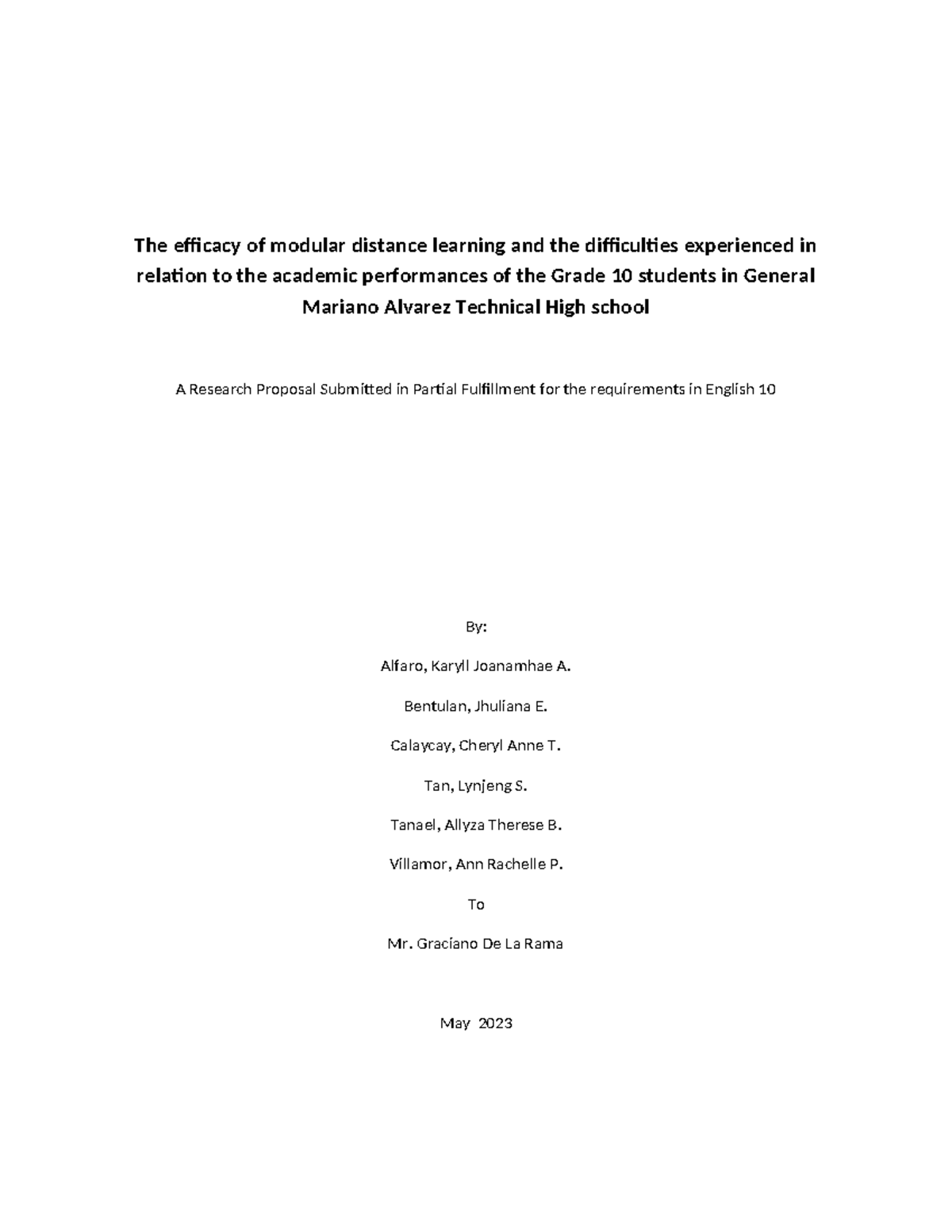 Efficacy of Modular Distance Learning & Challenges in Grade 10 ...