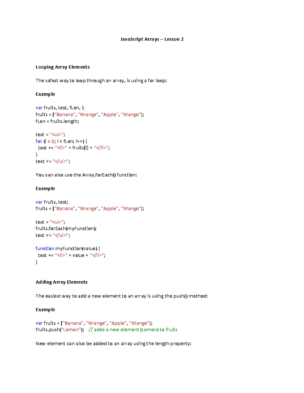 Java Script Arrays Lesson 2 - JavaScript Arrays – Lesson 2 Looping Array Elements The safest way ...