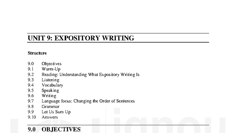 Unit 9: Expository Writing - Structure, Objectives, and Activities ...