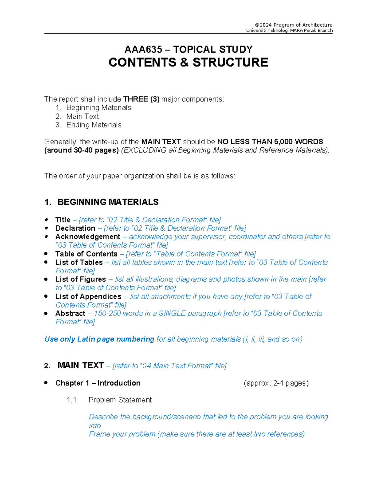 AAA635 - Topical Study: Content and Structure Guidelines - Studocu