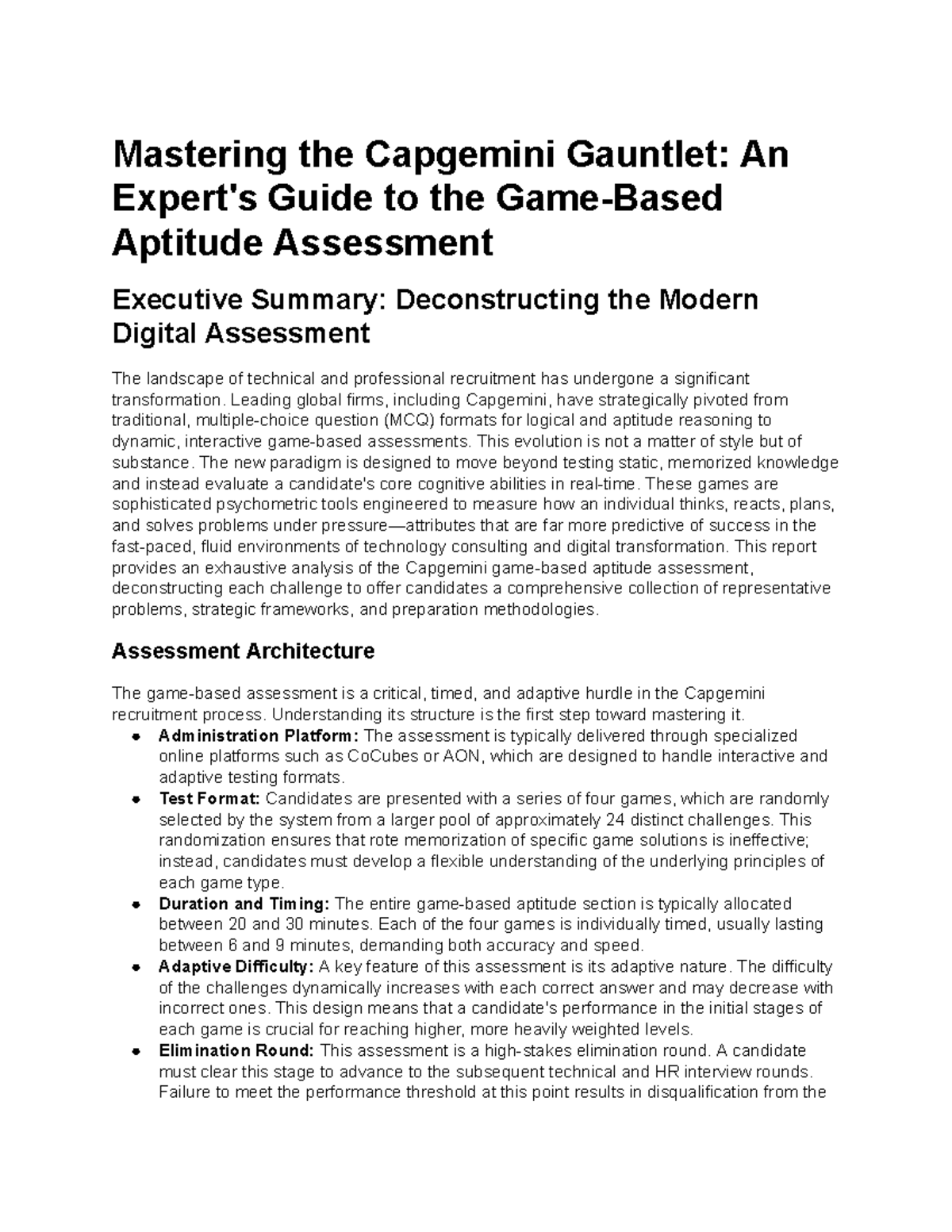 Capgemini Game-Based Assessment: Mastering the Aptitude Test - Studocu