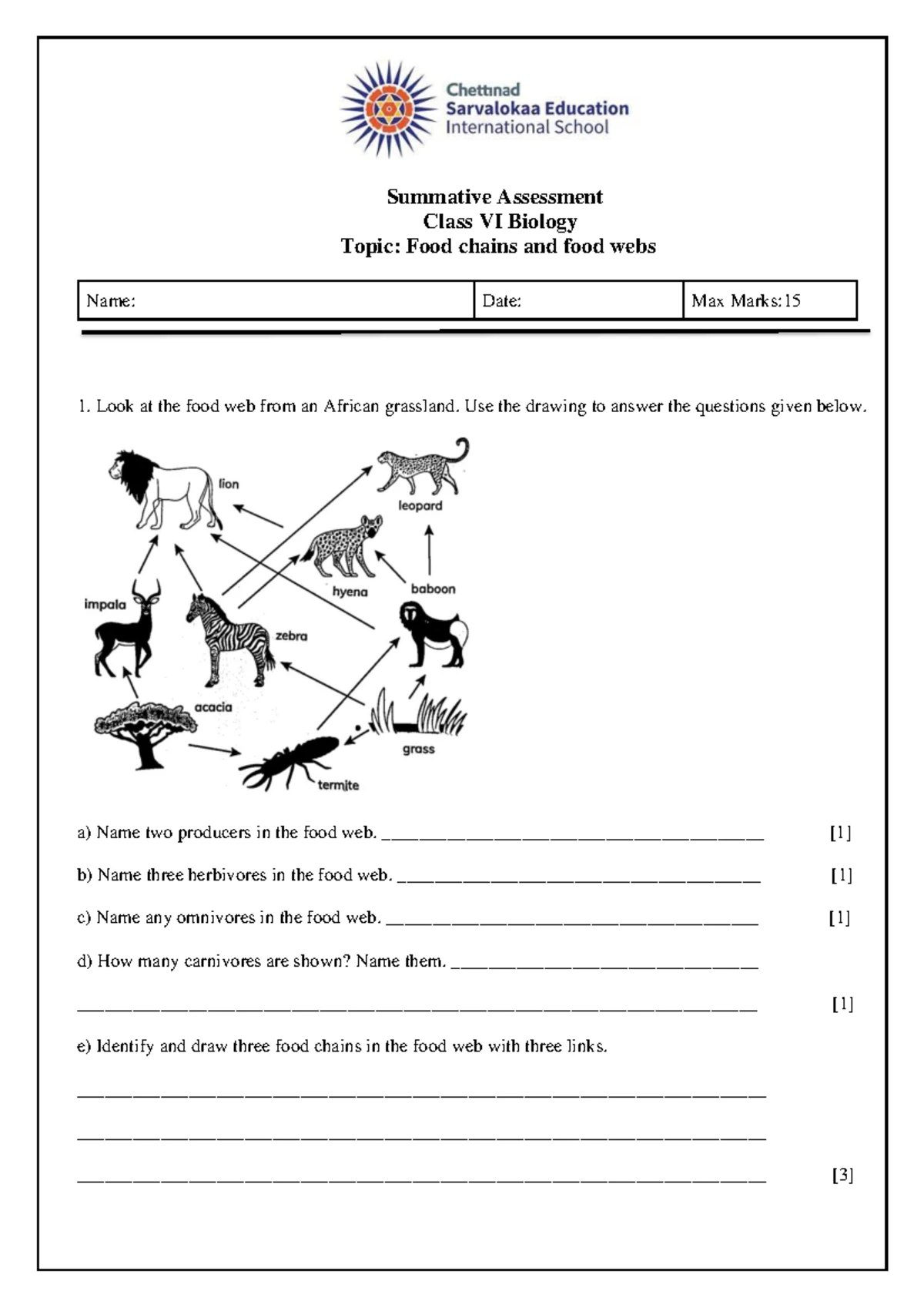 G6 Biology Ch4 SA 1 - Food Chains & Webs Formative Assessment - Studocu