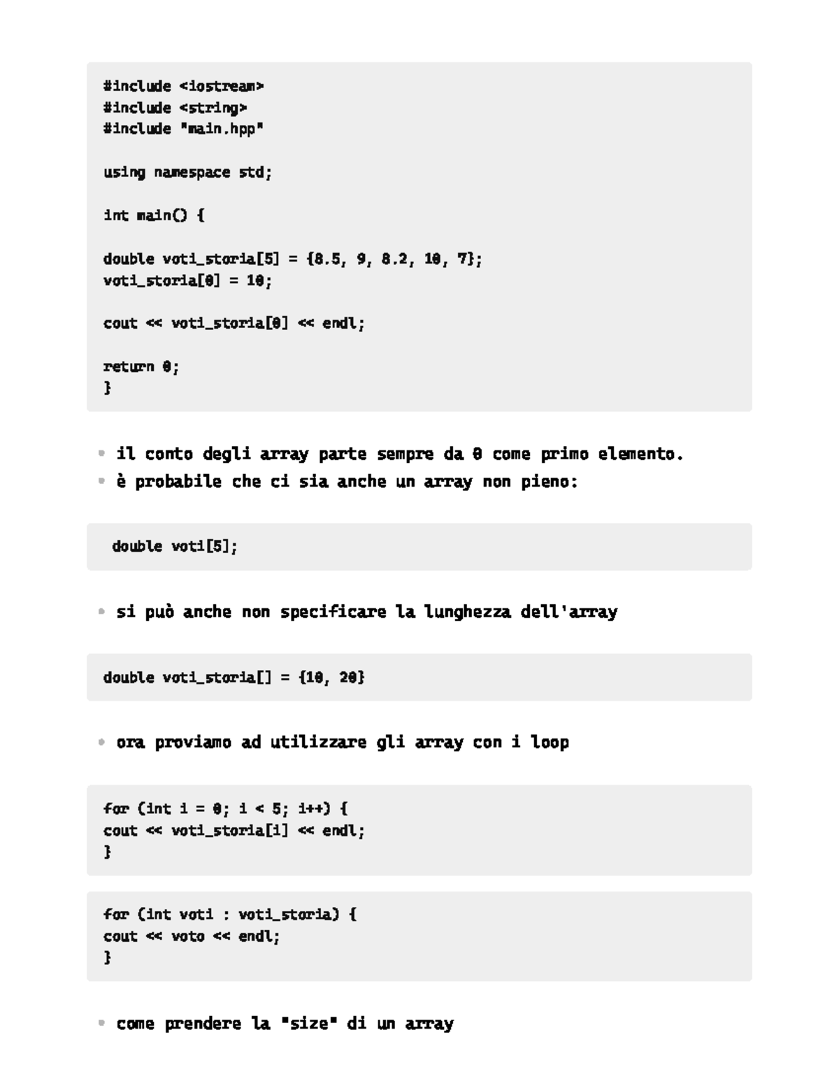 Spiegazione degli Array in C++: Concetti e Esempi - Studocu