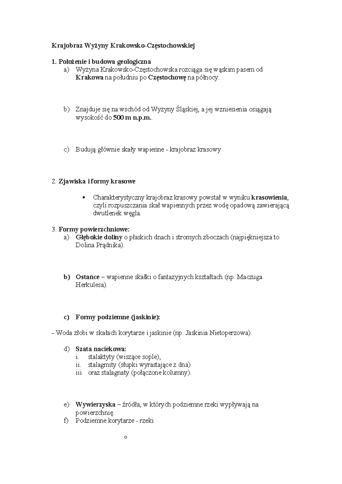 Krajobraz Wyżyny Krakowsko: Geologia i Formy Krasowe - Studocu