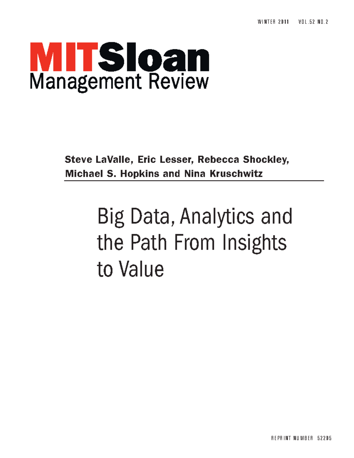 MIT SMR - 2011 - Big Data and Analytics: Transforming Insights to ...
