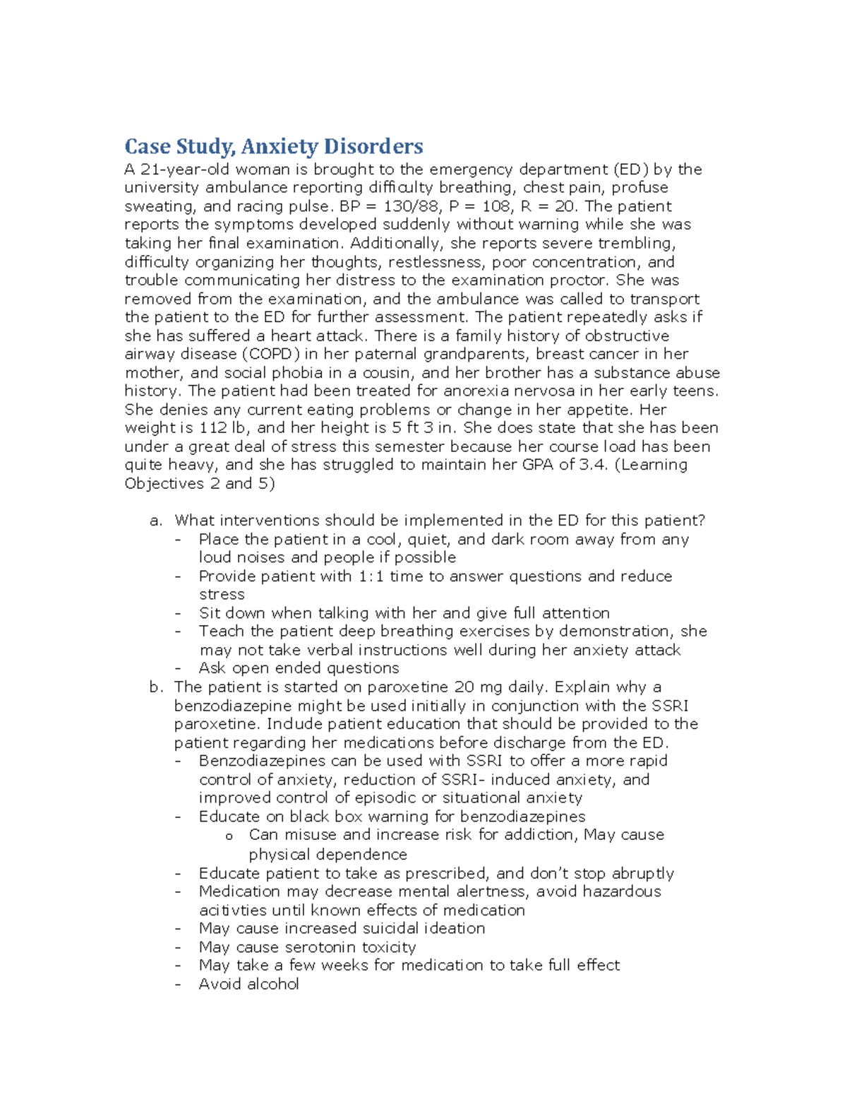 Anxiety Case Study: Emergency Interventions & Treatment Guidance - Studocu