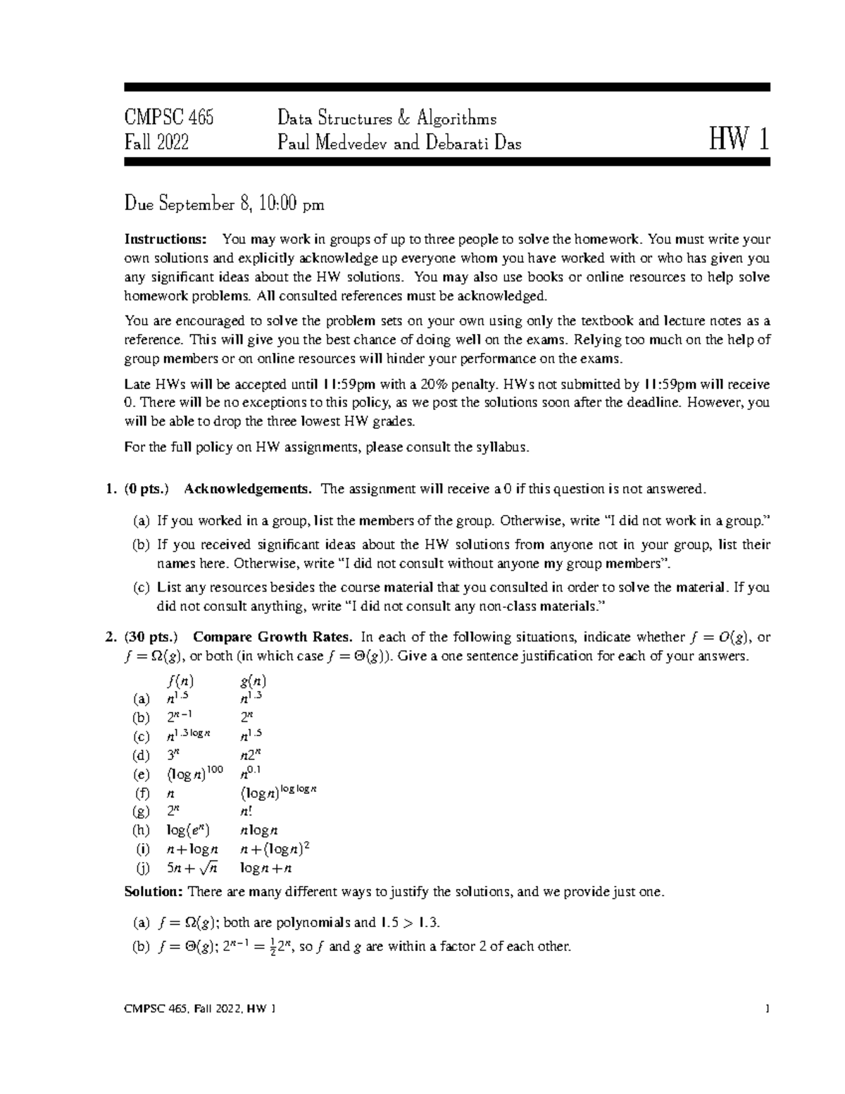 CMPSC 465 - Data Structures & Algorithms HW 1 Solutions - Fall 2022 ...