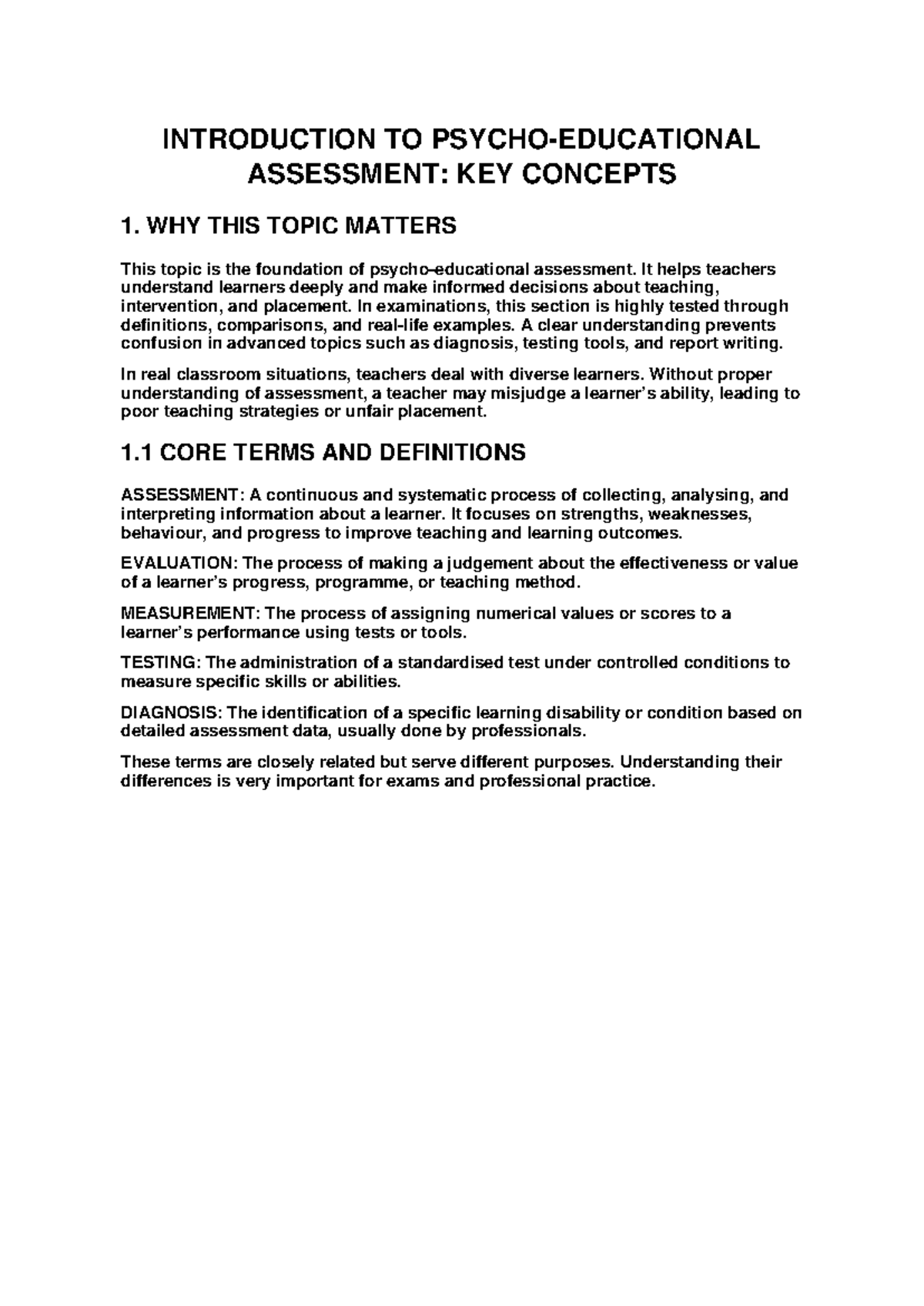 Expanded Psycho Educational Assessment Notes: Key Concepts and Exam ...