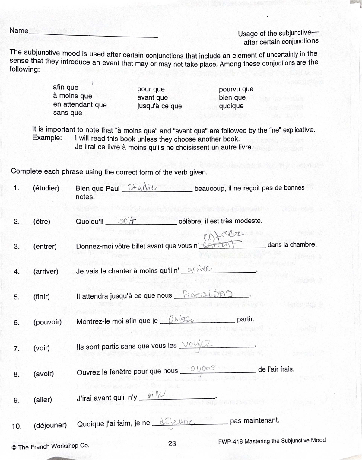 FWP-416 Final Exam: Mastering the Subjunctive Mood Usage - Studocu