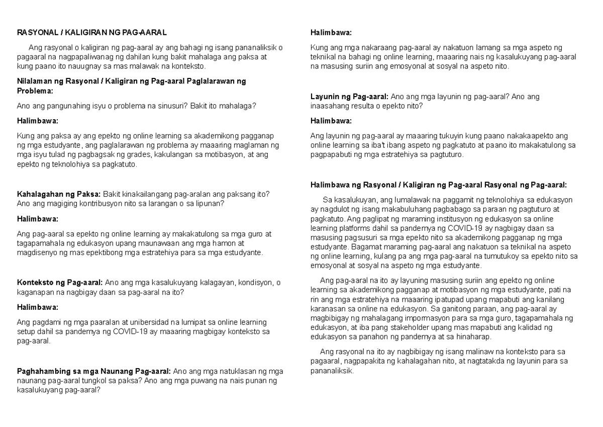 Rasyonal at Batayang Teoritikal ng Pananaliksik sa Filipino (Kursus ...
