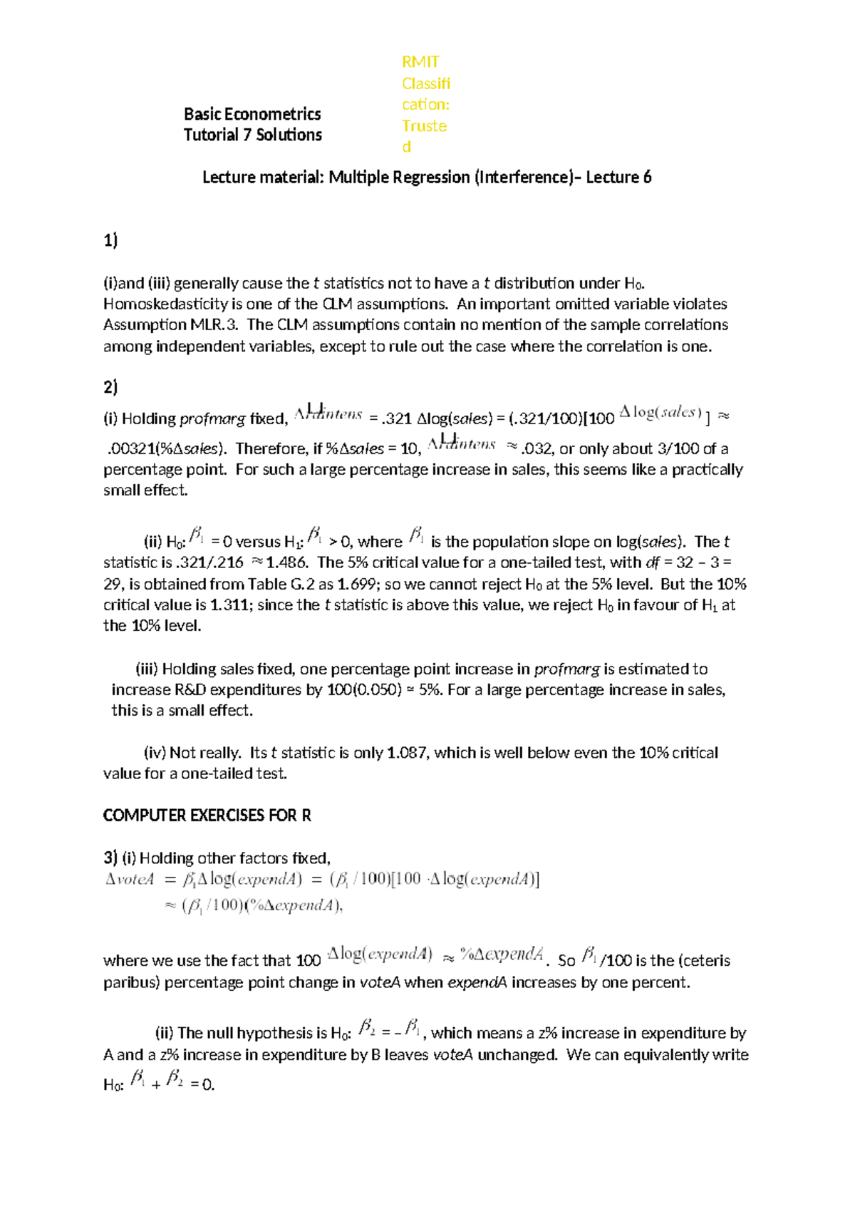 Basic Econometrics Tutorial 7 Solutions - Classifi cation: Truste d ...