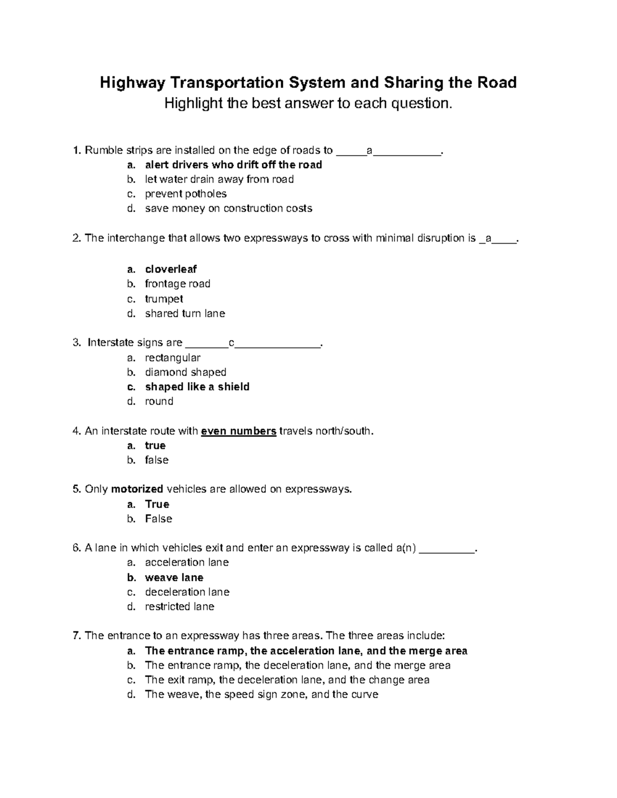 HTS and Sharing the Road Quiz: Key Concepts and Answers - Studocu