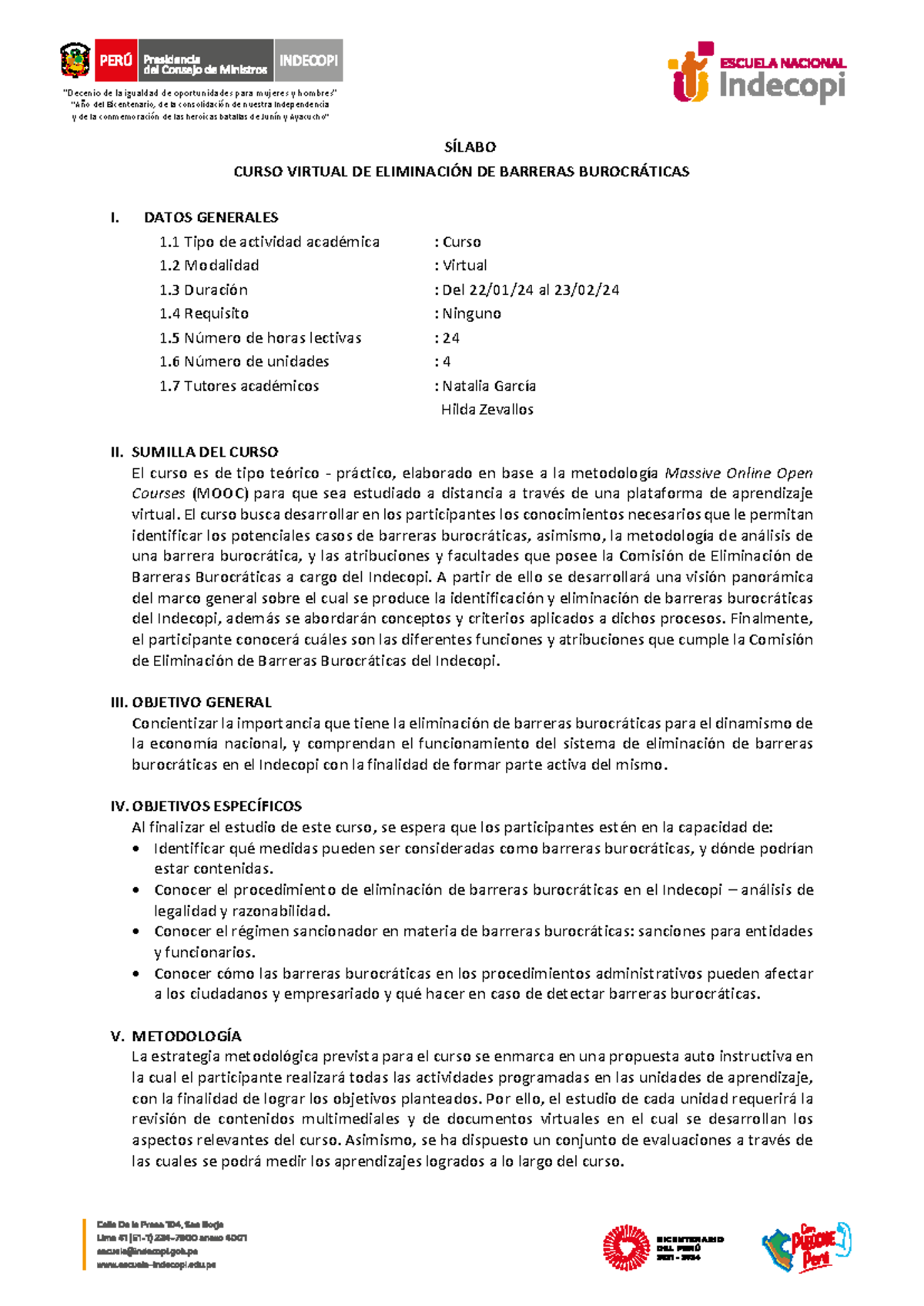 Sílabo del Curso Virtual MOOC: Eliminación de Barreras Burocráticas ...