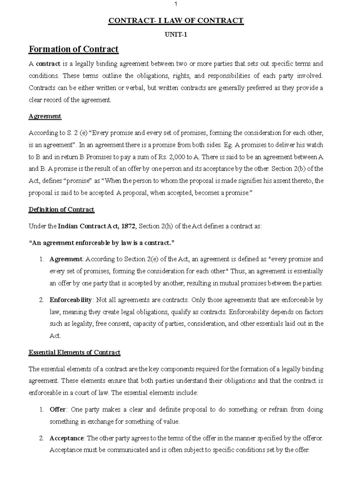 Contract Law: Formation, Elements & Types - 3 Year LLB Notes - Studocu
