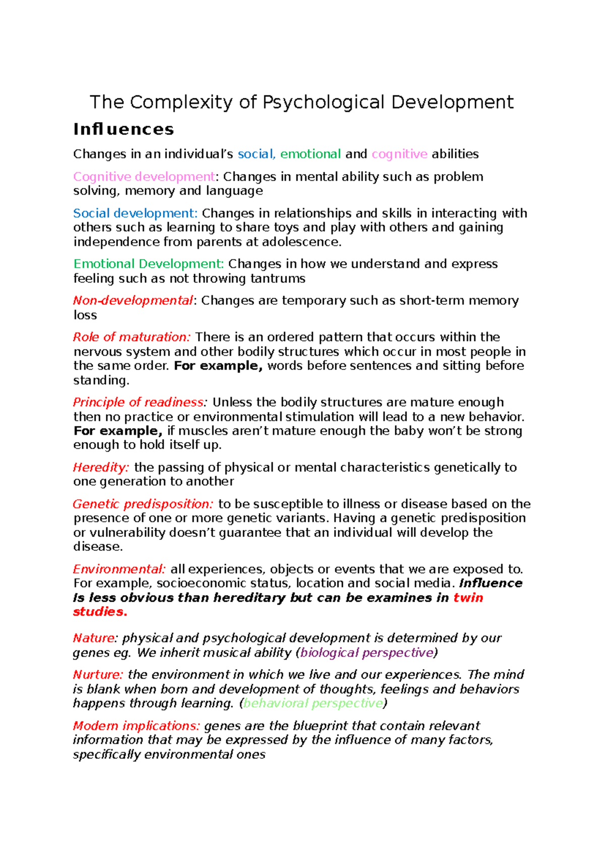 Psychology 101: Understanding the Complexity of Development - Studocu