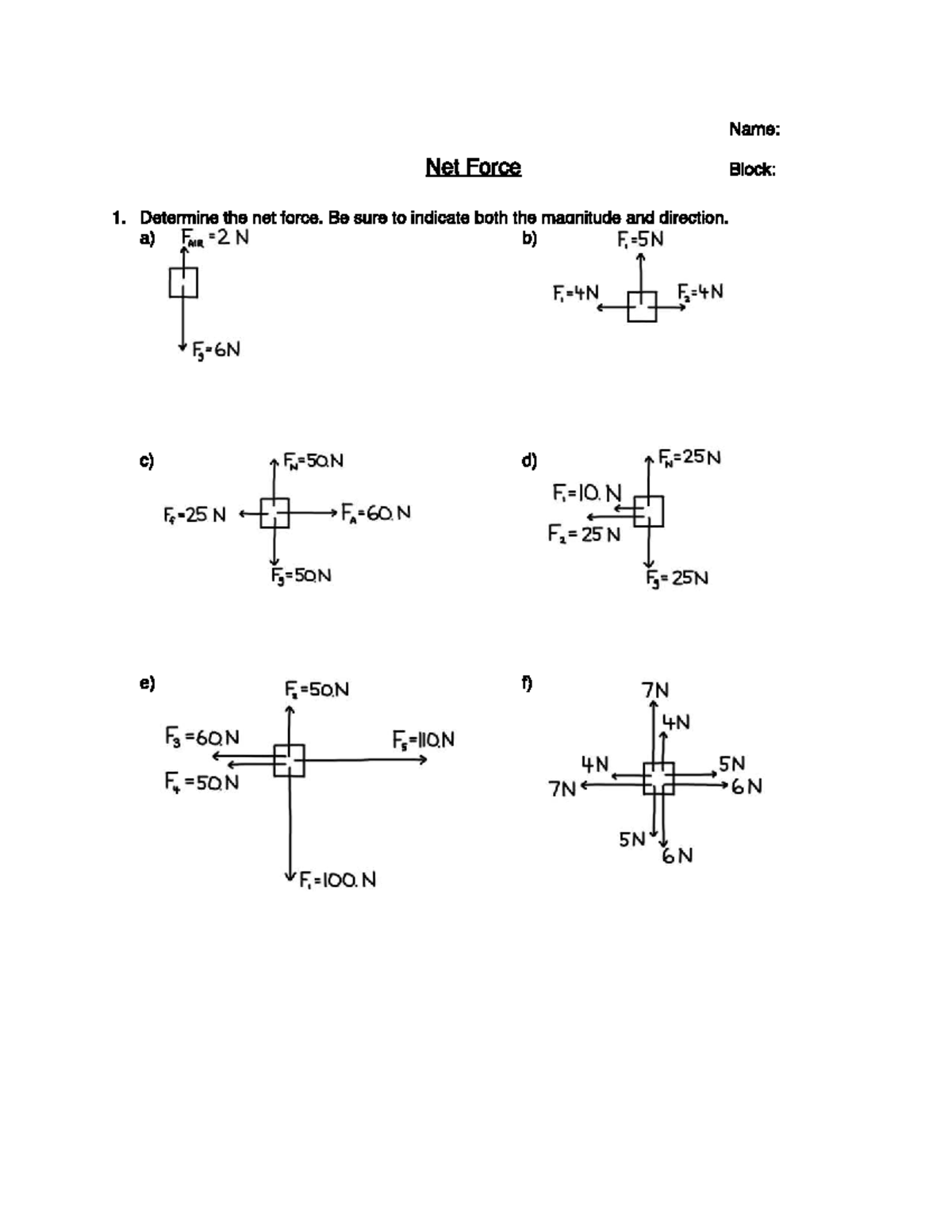 Net Forces Worksheet: Calculating Magnitude & Direction - Studocu