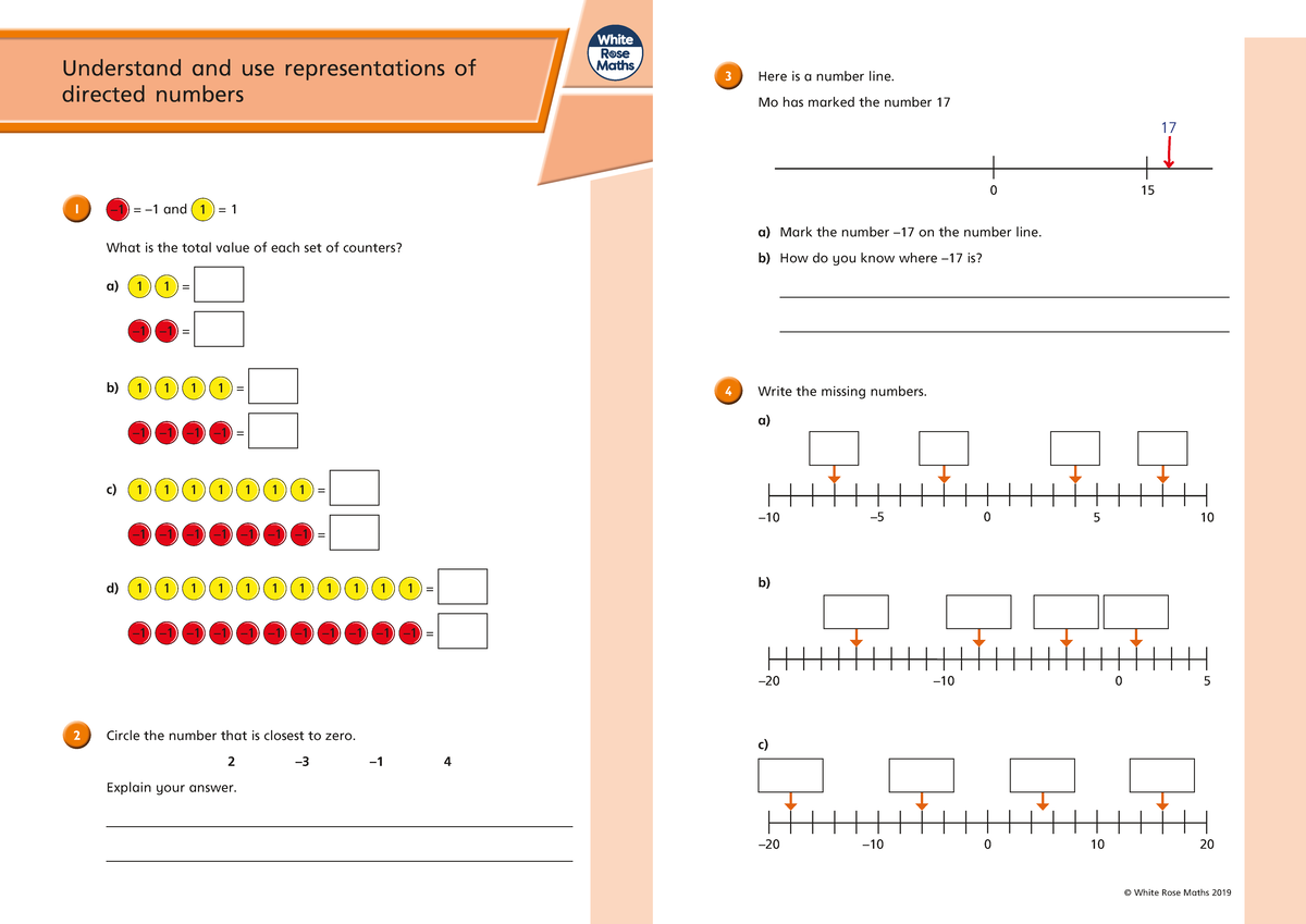 Directed Numbers and Number Line Representations - Lesson 1 Worksheet ...