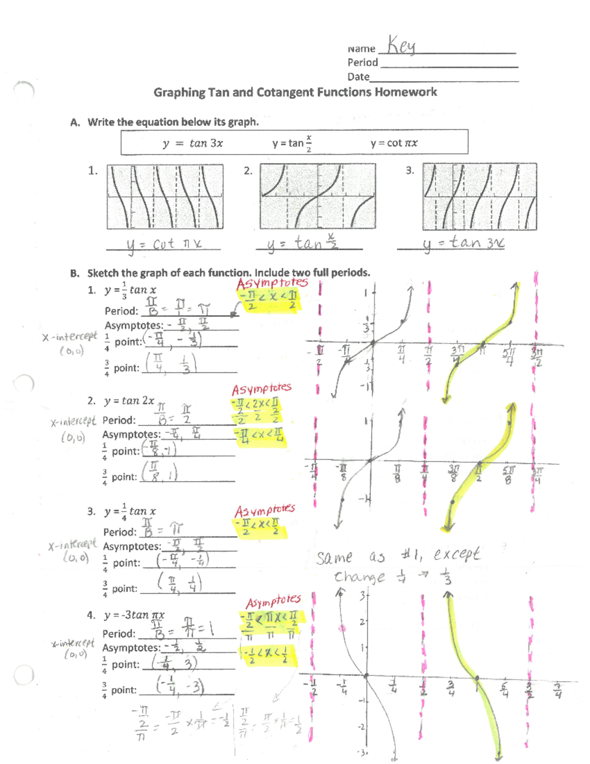 Graphing Tan & Cot Functions: Homework Assignment for Math 101 - Studocu