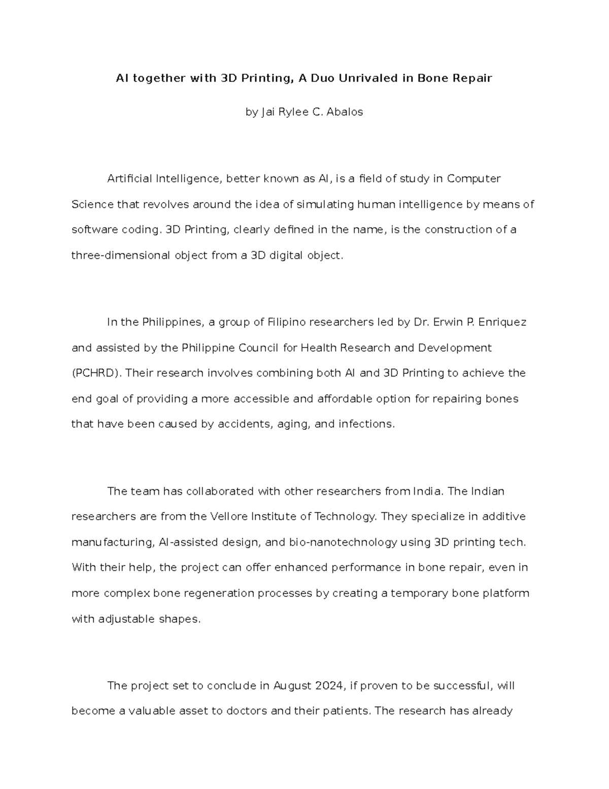 AI & 3D Printing: A Revolutionary Approach to Bone Repair - Studocu