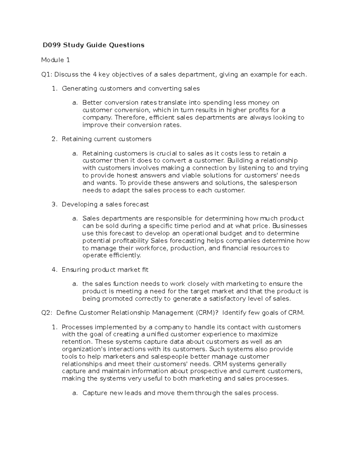 D099 Sales Management - Study Tips for OA Success in 1 Week! - Studocu