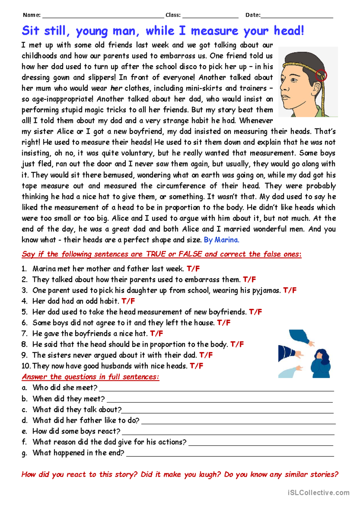 Reading Comprehension: Family Embarrassments and Head Measurements ...