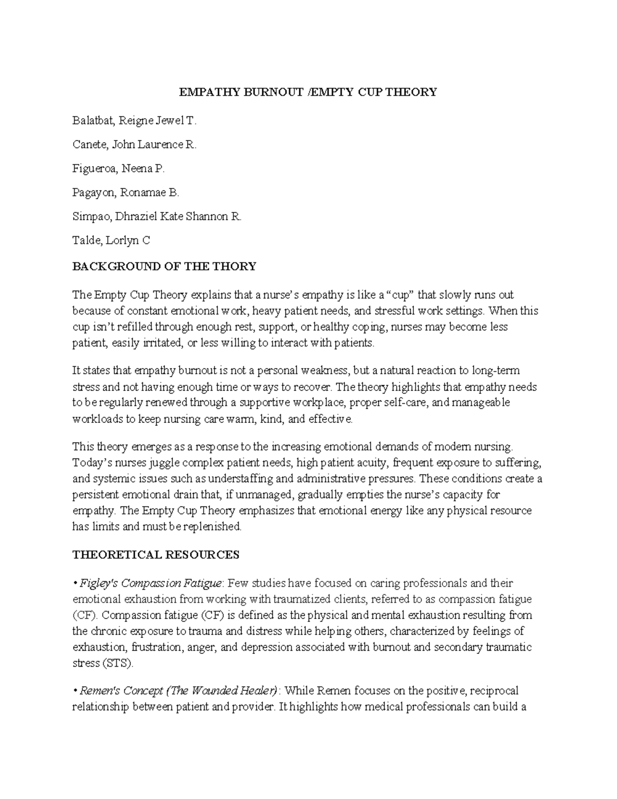 Empathy Burnout Model: Understanding the Empty Cup Theory in Nursing ...