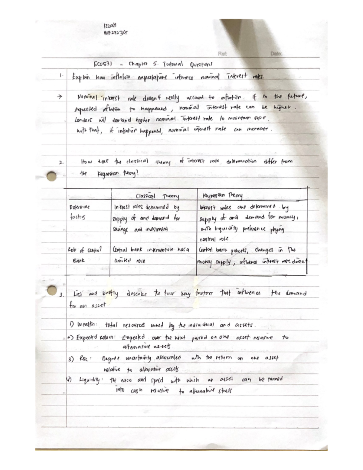 Chapter 5 Tutorial work - Izzati BA2723G Ref: Date: ECO531 Chapter 5 ...