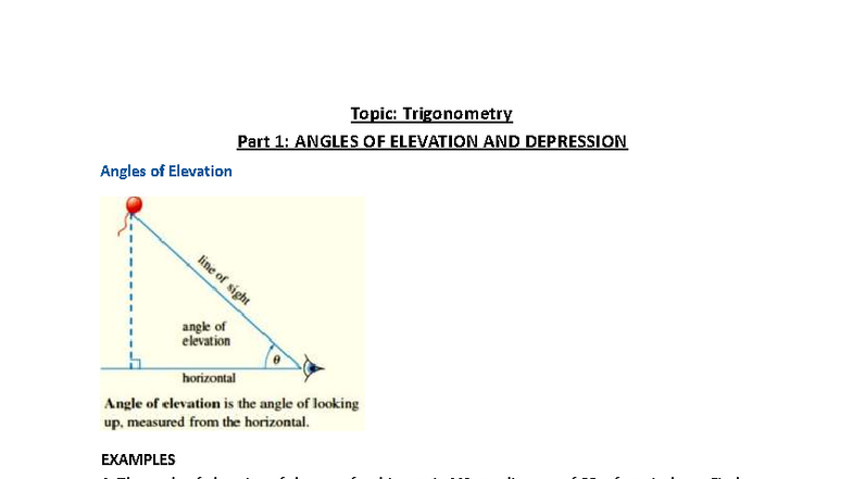 Bahlie Year 10 Maths: Trigonometry - Angles of Elevation & Depression ...
