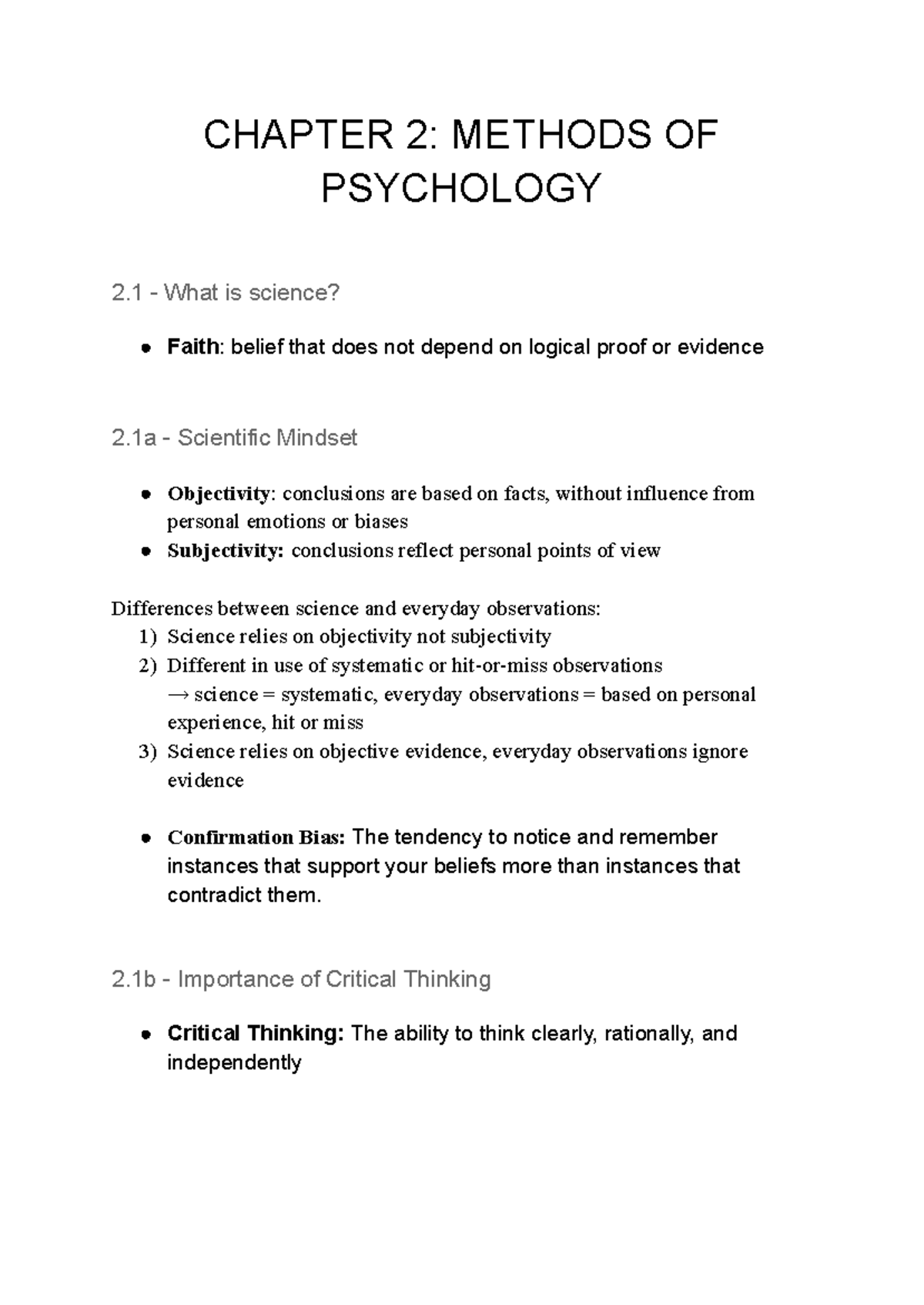 Psychology Chapter 2: Research Methods Overview - PSYA01H3 - Studocu