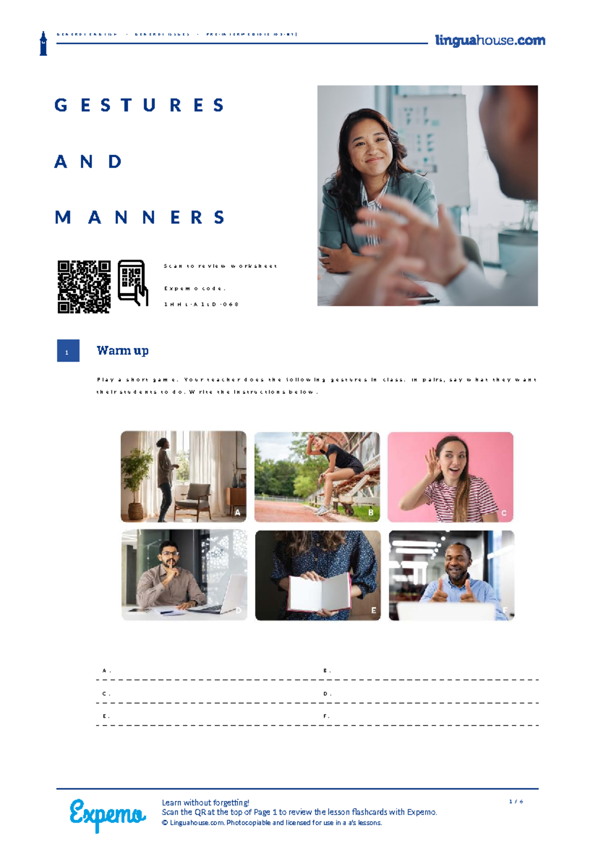 Gestures and Manners: British English A2-B1 Worksheet - Studocu