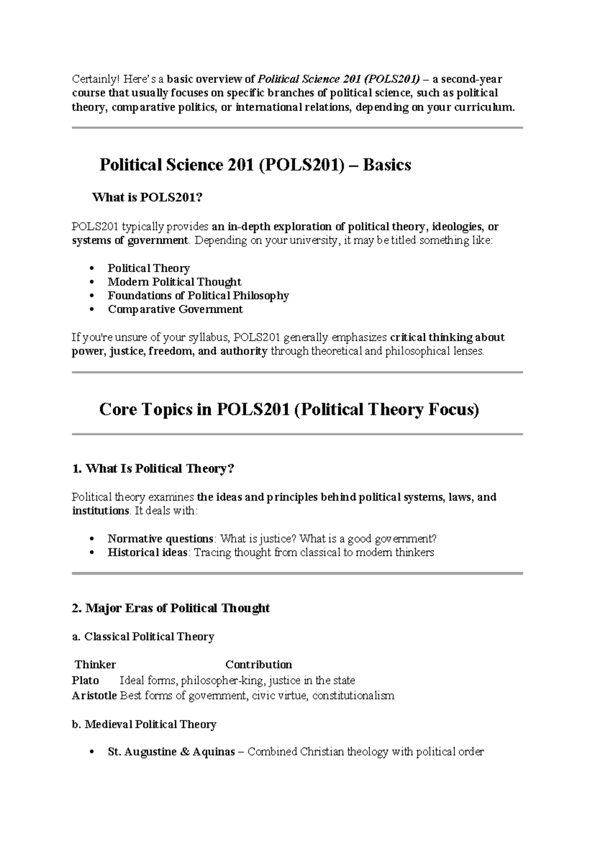 POLS201 - Essential Overview of Political Theory and Ideologies - Studocu