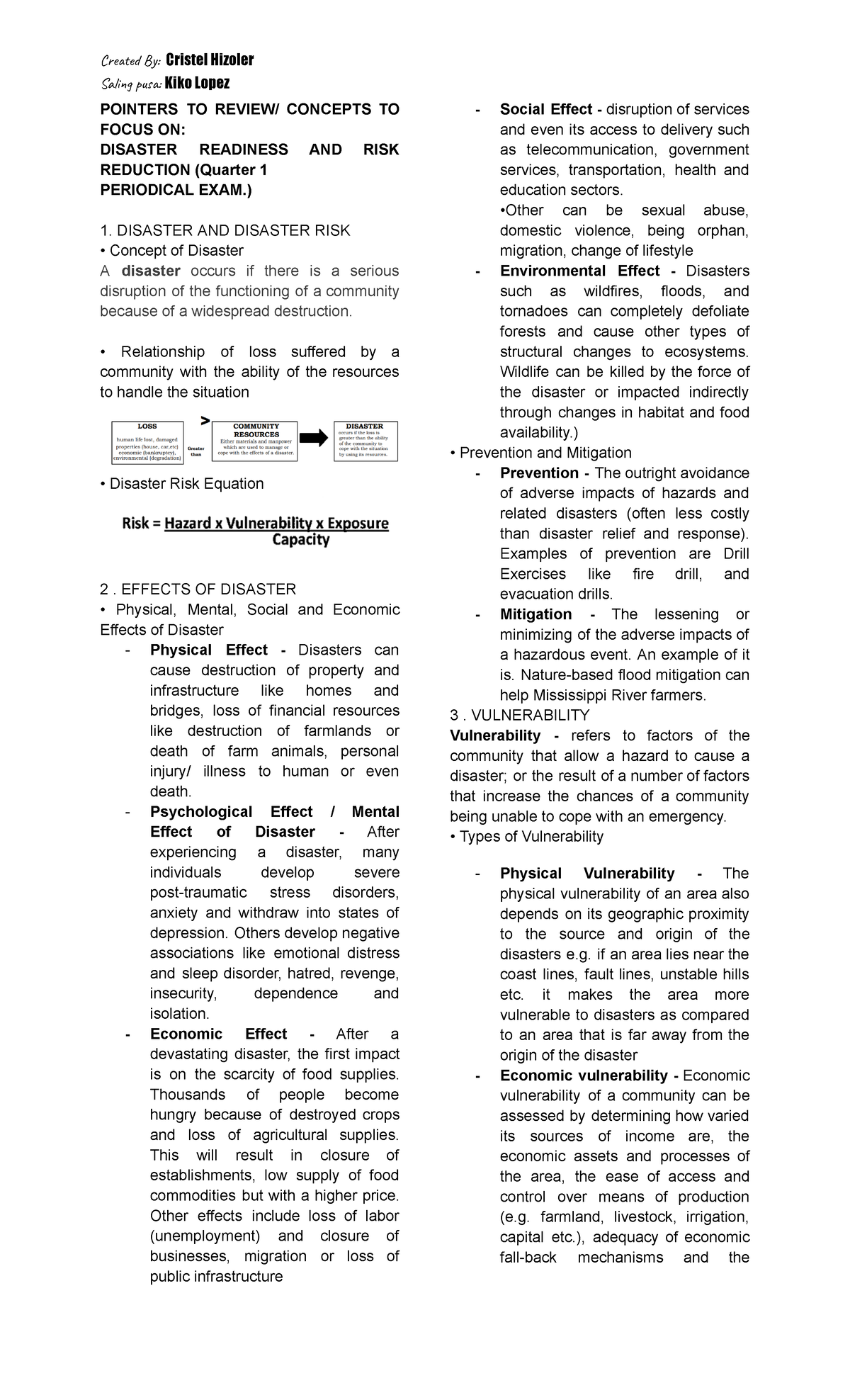 DRRR 1st Quarter Periodical Exam Reviewer: Disaster Readiness & Risk ...
