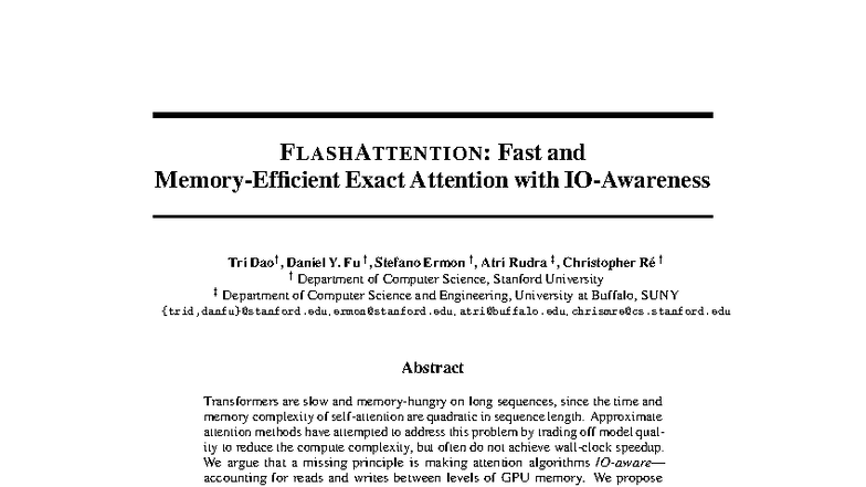 FlashAttention: Fast and Memory-Efficient Attention Algorithm (6803) - Studocu