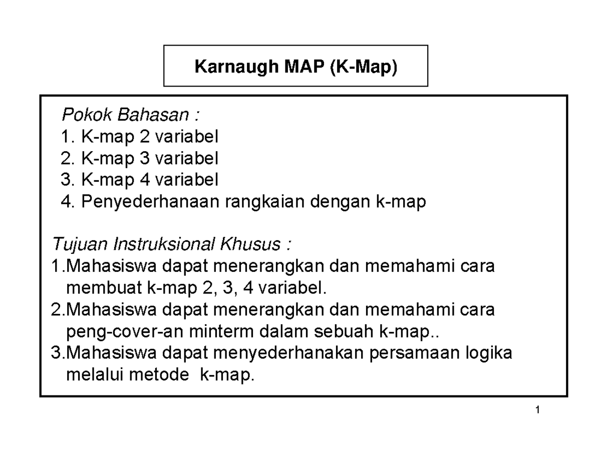 Karnaugh Map (K-Map) 2, 3, 4 Variabel: Pembelajaran & Contoh - Studocu