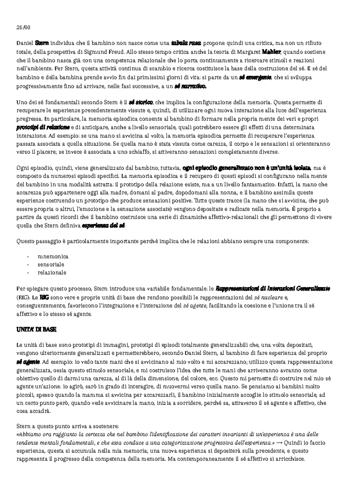 Dinamica 25 Marzo - Appunti Lezione su Daniel Stern e Sviluppo ...