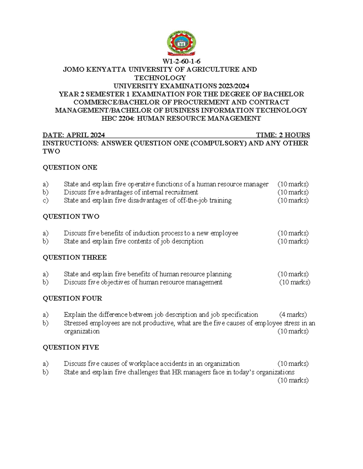 HBC 2204 Final Exam: Human Resource Management Insights - Studocu