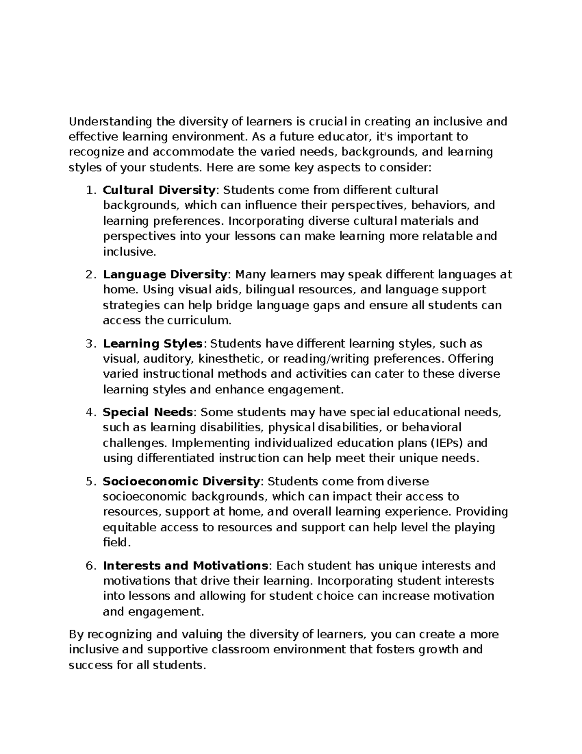 Diversity of Learners: A Comprehensive Educator's Guide - Studocu