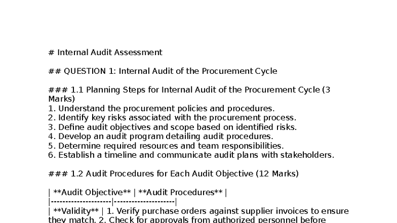 Internal Audit Assessment: Procurement Cycle & Tender Committee ...