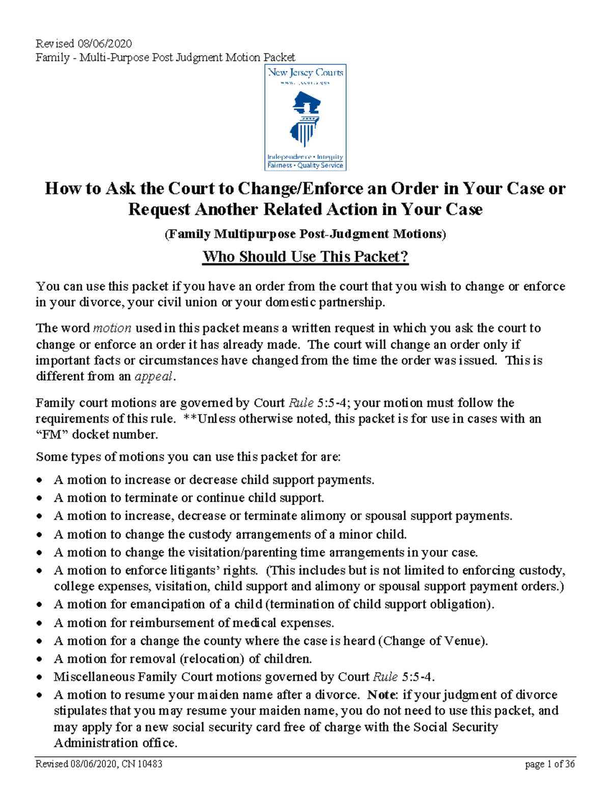 FM Case - Family Court Motion Packet for Child Support & Custody - Studocu