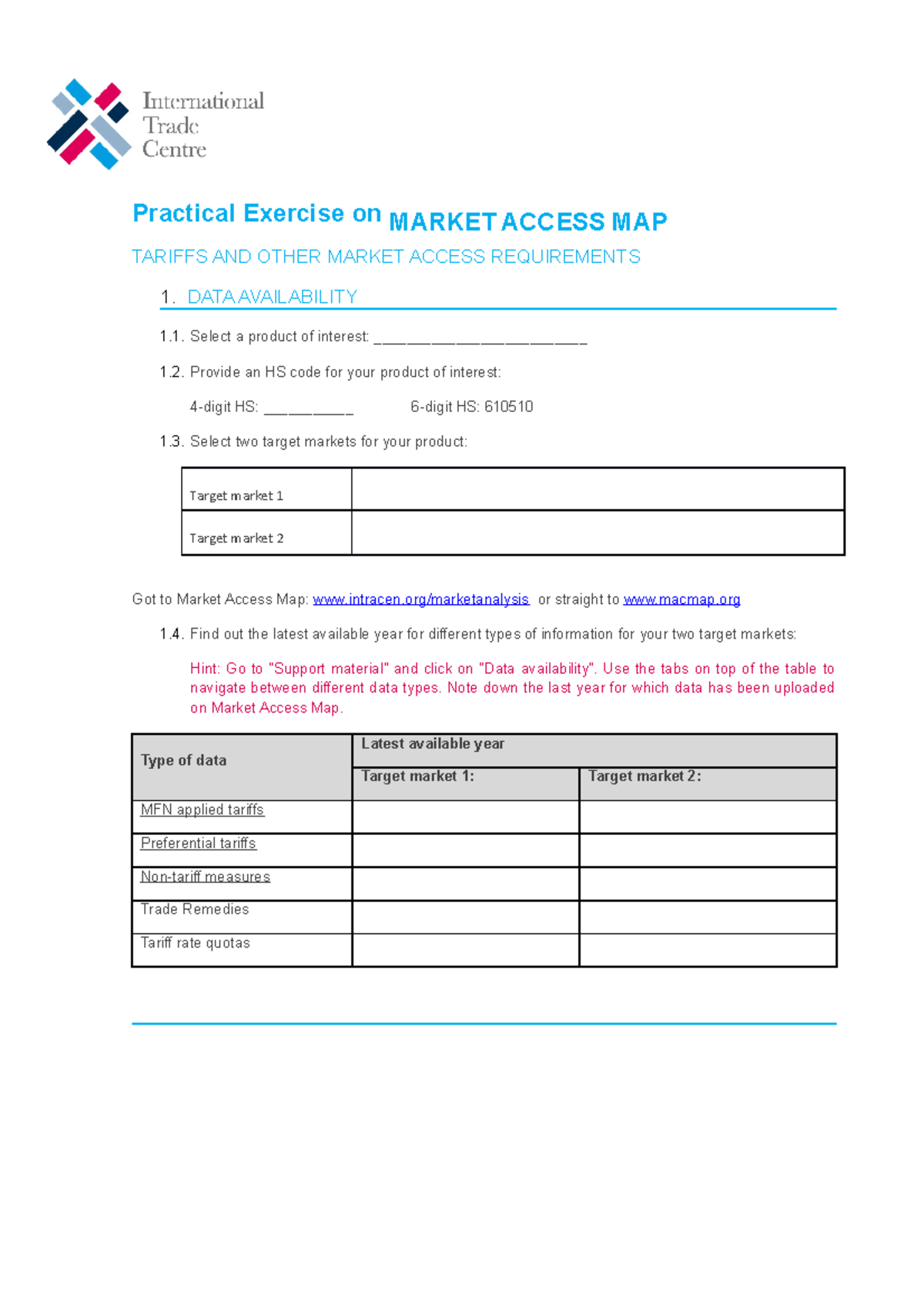6 - Market Access Map-Exercises - Practical Exercise on MARKET ACCESS ...