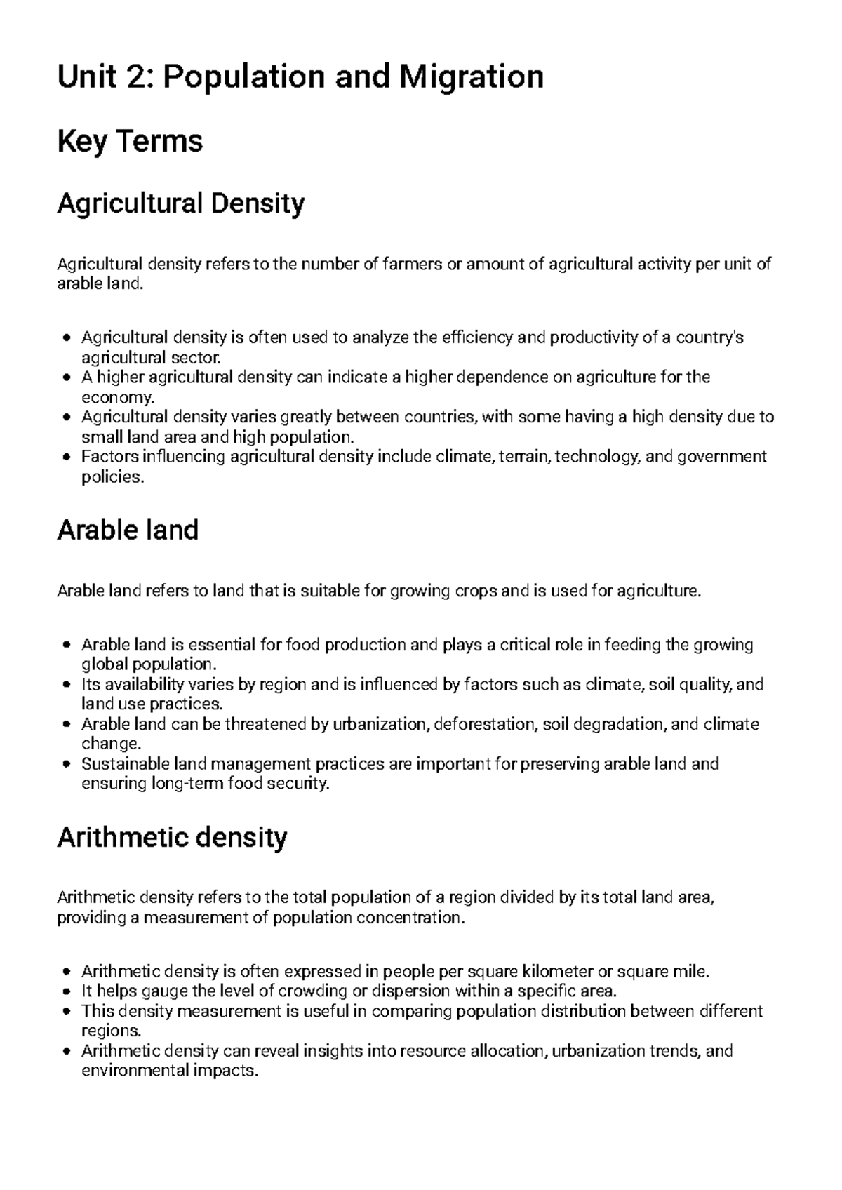 Unit2Populationand Migration-Study Guide - Unit 2: Population and ...