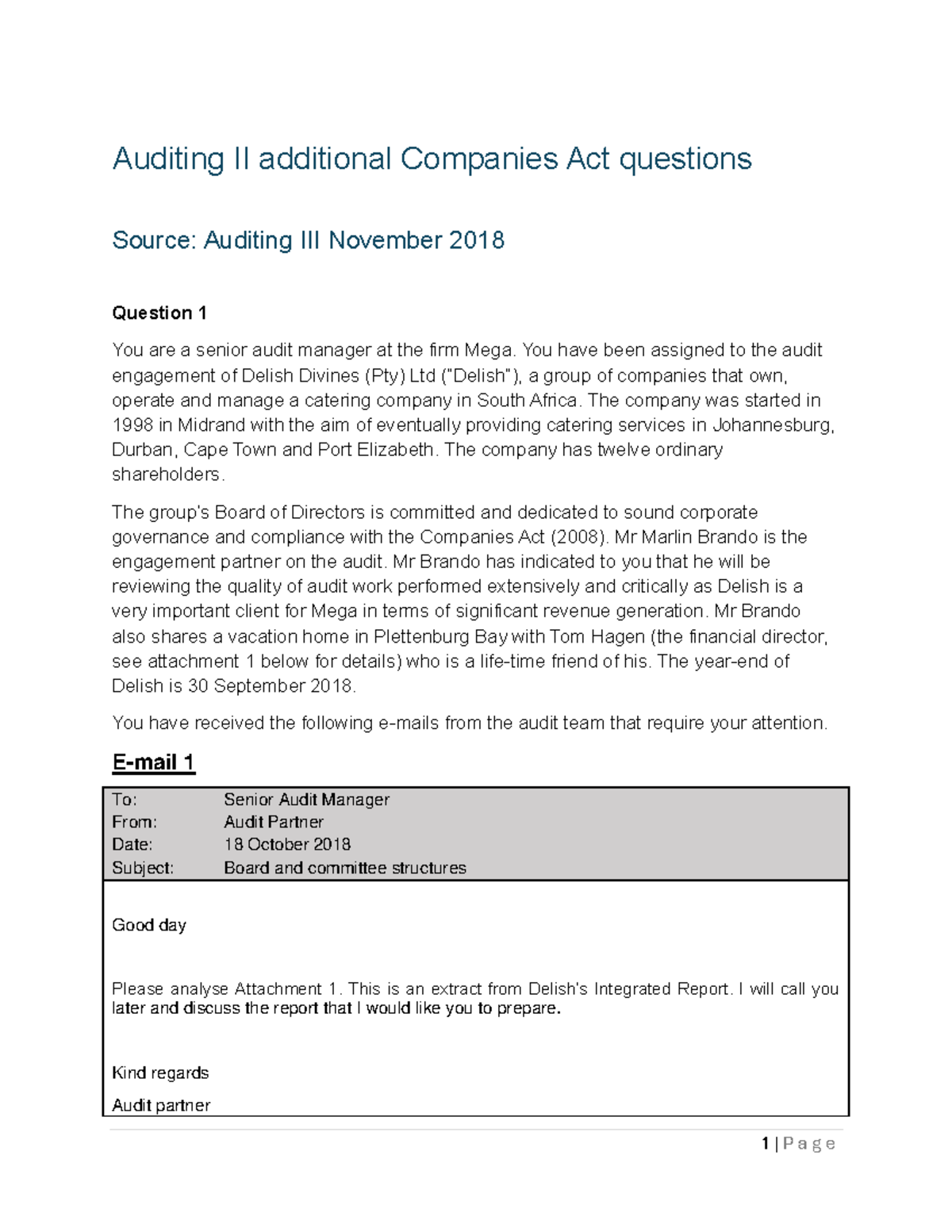 Auditing II: Additional Companies Act Questions & Concerns Review - Studocu
