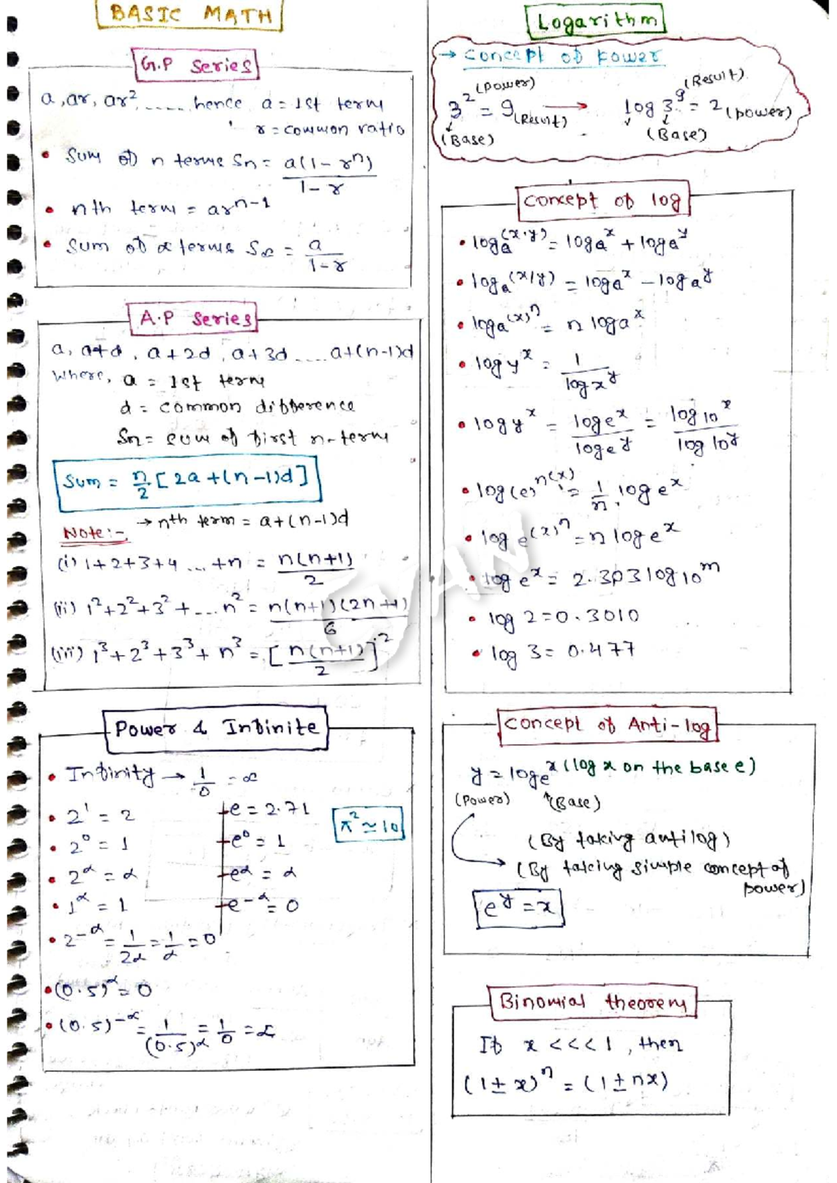 BASIC MATH PHYSICS: Logarithms, Series, and Geometry Concepts - Studocu